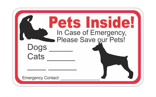Pets inside emergency contact dog cat vinyl decals bumper stickers