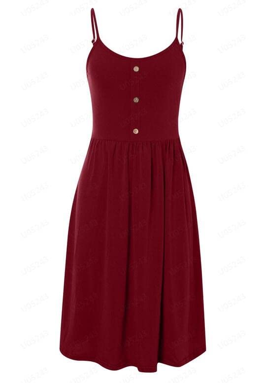 YMUQEIGH Women's Casual Beach Summer Dresses Solid Color A-Line Spaghetti Strap Button Down Sundress Sexy V Neck Midi Dress