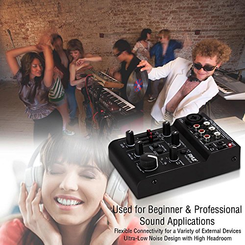 Pyle 3 Channel DJ Controller - USB Mixer Sound Audio Recording Interface with XLR & 3.5 mm Microphone Jack, Line In RCA, Rechargeable Battery, Mix Monitoring, For Professional/ Beginners - PAD15MXU