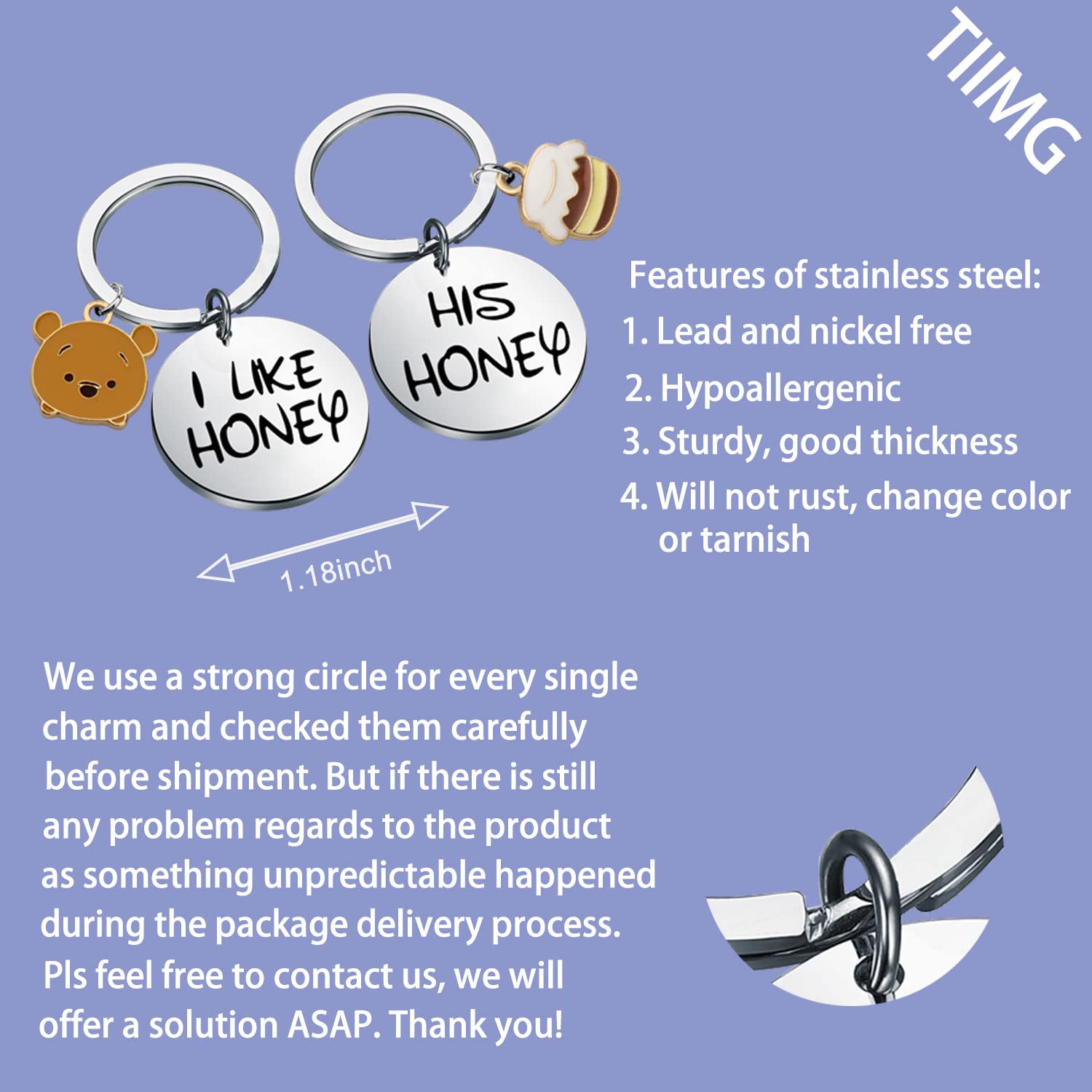 Winnie Inspired Couples Gift I Like Honey His Honey Couple Keychain Set (I LIKE HONEY US)