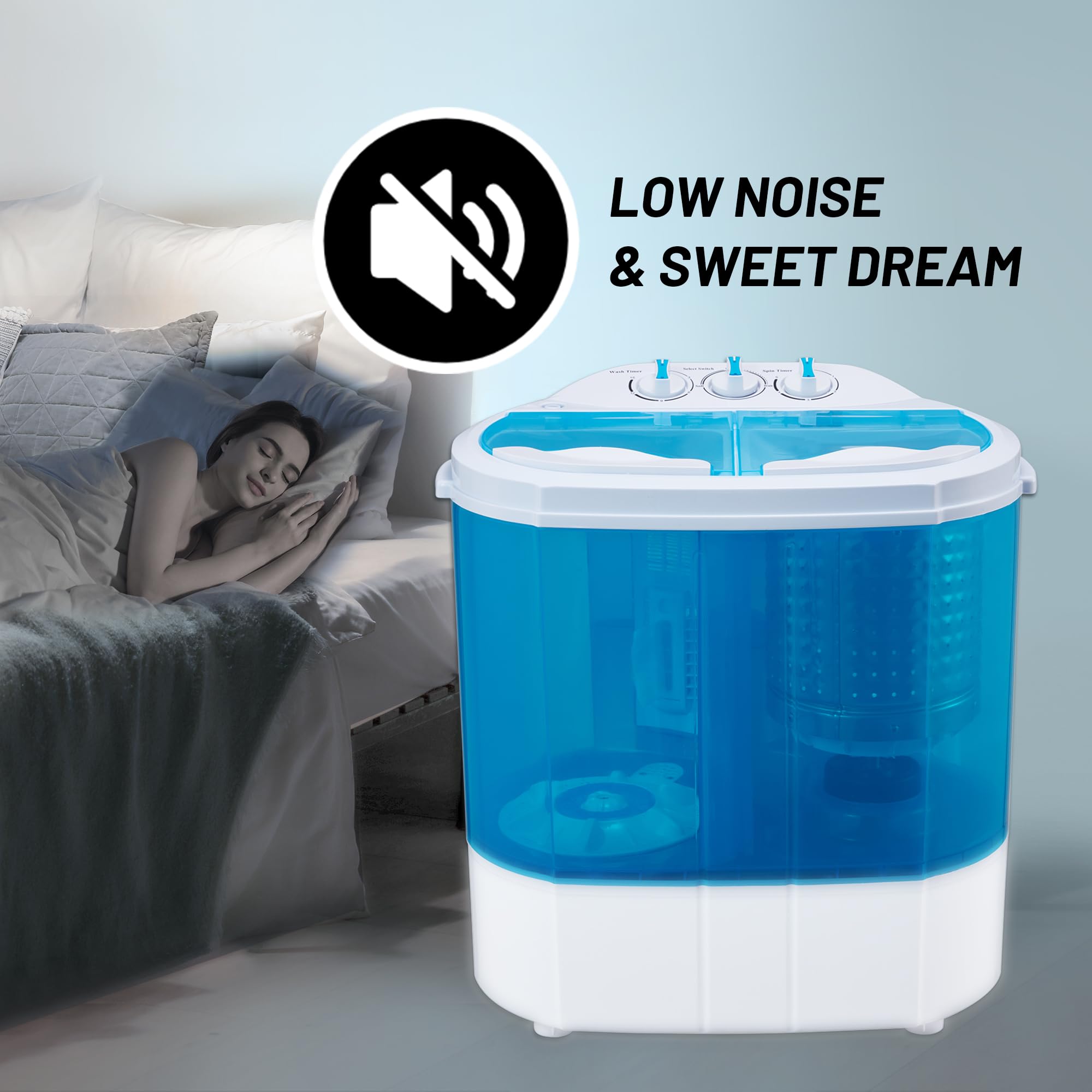 Outspurge Portable Washing Machine, 13lbs Twin Tub Washer 2 In 1 Mini Compact Laundry Machine, 9lbs+4lbs Washer and Spinner Combo for Dorms, Apartments, RVs(Blue)