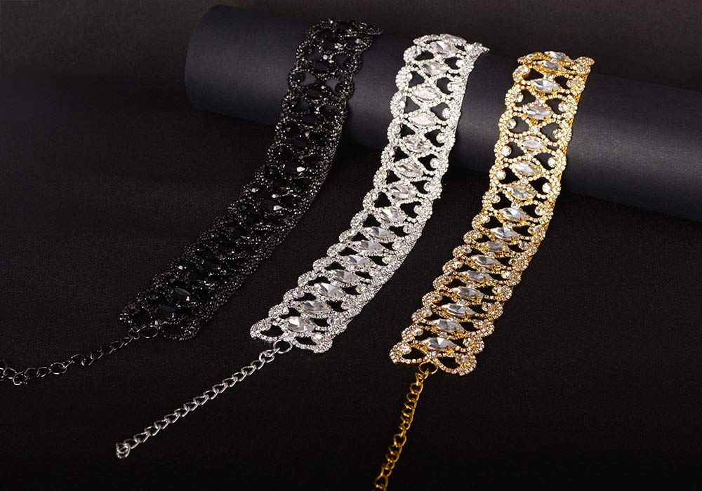 Sexy Rhinestone Choker Necklace for Women Dainty CZ Diamond Gem Chokers for Women - BLACK