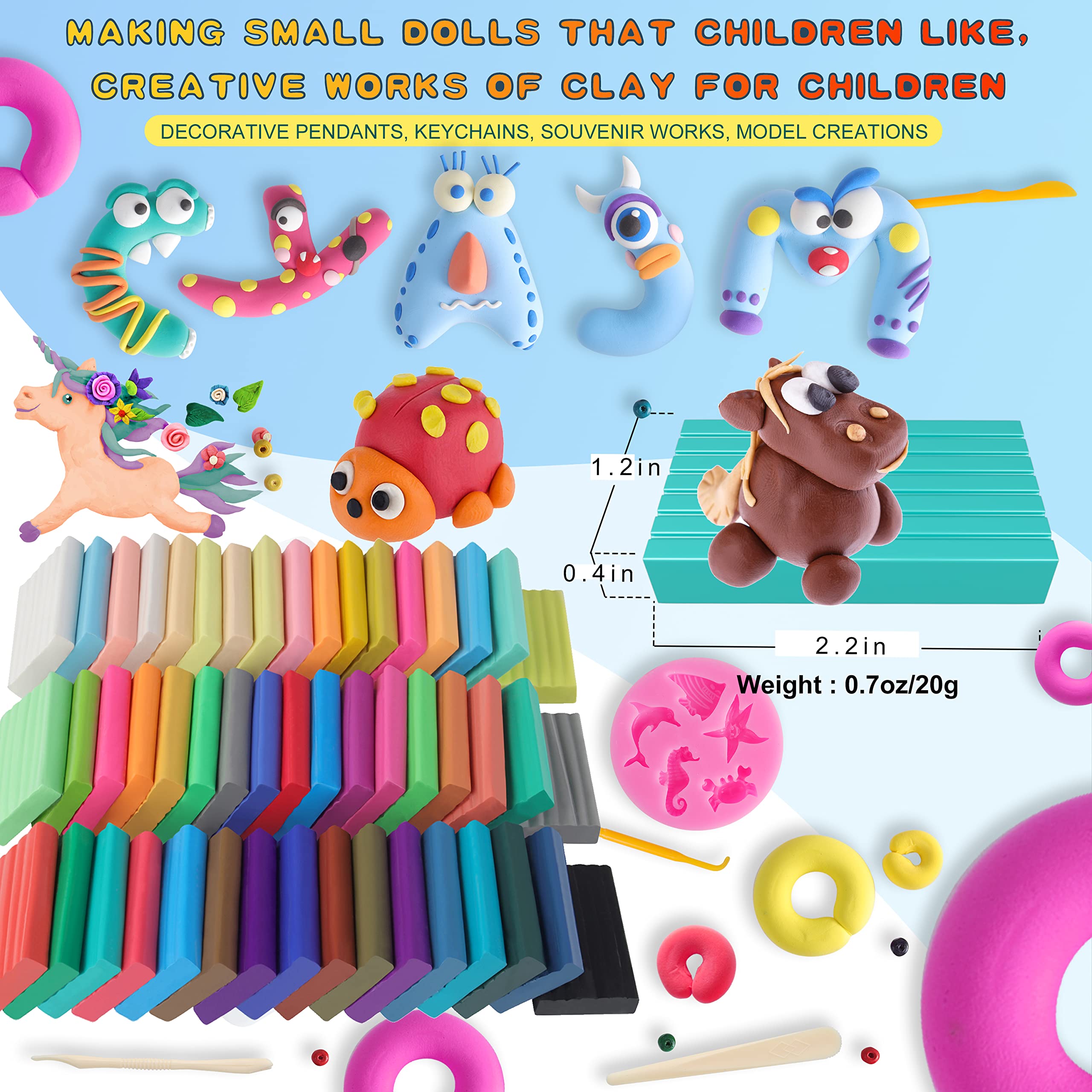 Polymer Clay 72 Colors, Chunky Modeling Clay Oven Clay Modeling Clay with Sculpting Tools Storage Box Set Clay for Kids, Gifts for Children, Adults, Beginners, Schools