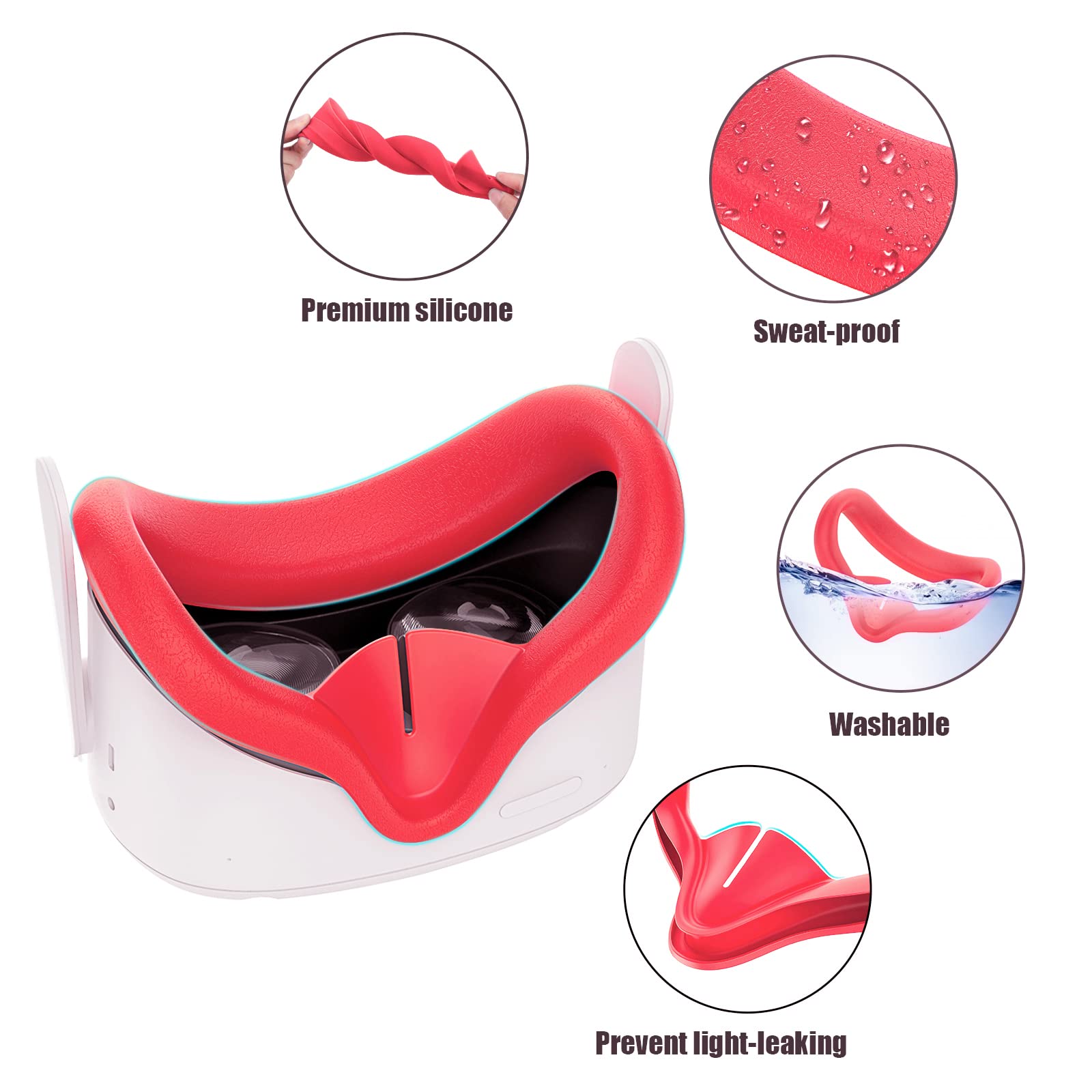 VR Controller Grip Cover, Silicone Face Cover, Protective Lens Cover, Anti-Throw Protector with Adjustable Straps, Full Cover Handle Sleeve for Oculus Quest 2 (red)