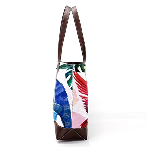 Women's Large Size Canvas Shoulder Bag Hobo Crossbody Handbag Casual Tote, Modern Tropical Animal Chameleon Parrot