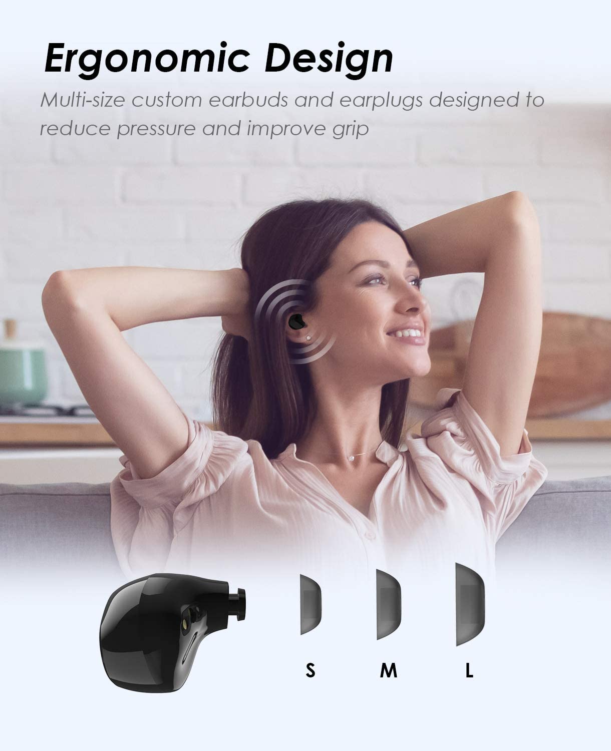 Tecno True Wireless Earbuds Noise Cancelling, Wireless Bluetooth Headphone with Microphone, Wireless in Ear Earbuds with Charging Case, Touch Control Waterproof with Mic Deep Bass for Sport Black, H2