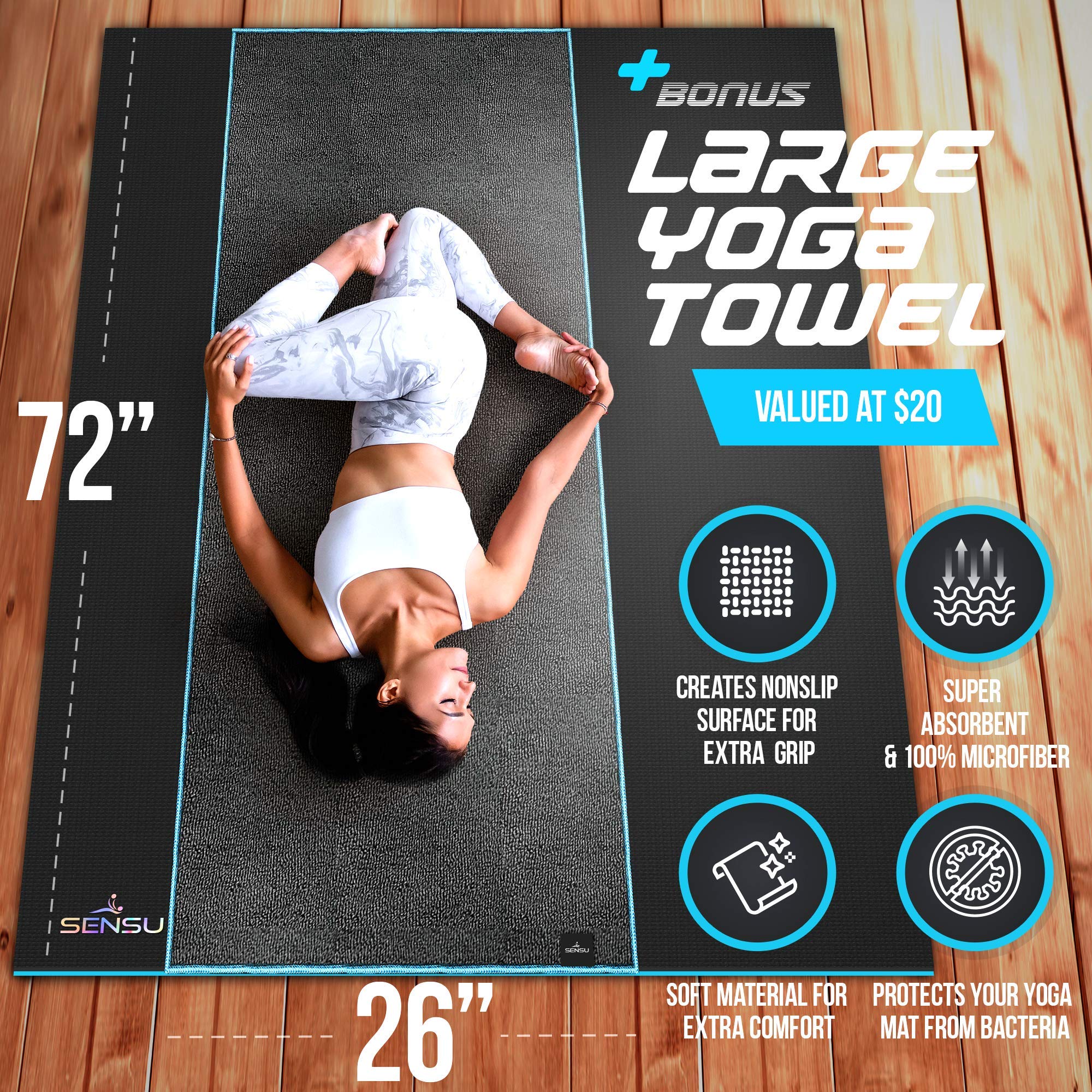 Sensu Large Yoga Mat - 6β x 4β x 9mm Extra Thick Exercise Mat for Yoga, Pilates, Stretching, Cardio Home Gym Floor, Non- Slip Anti Tear Eco-Friendly Workout Mat - Use Without Shoes