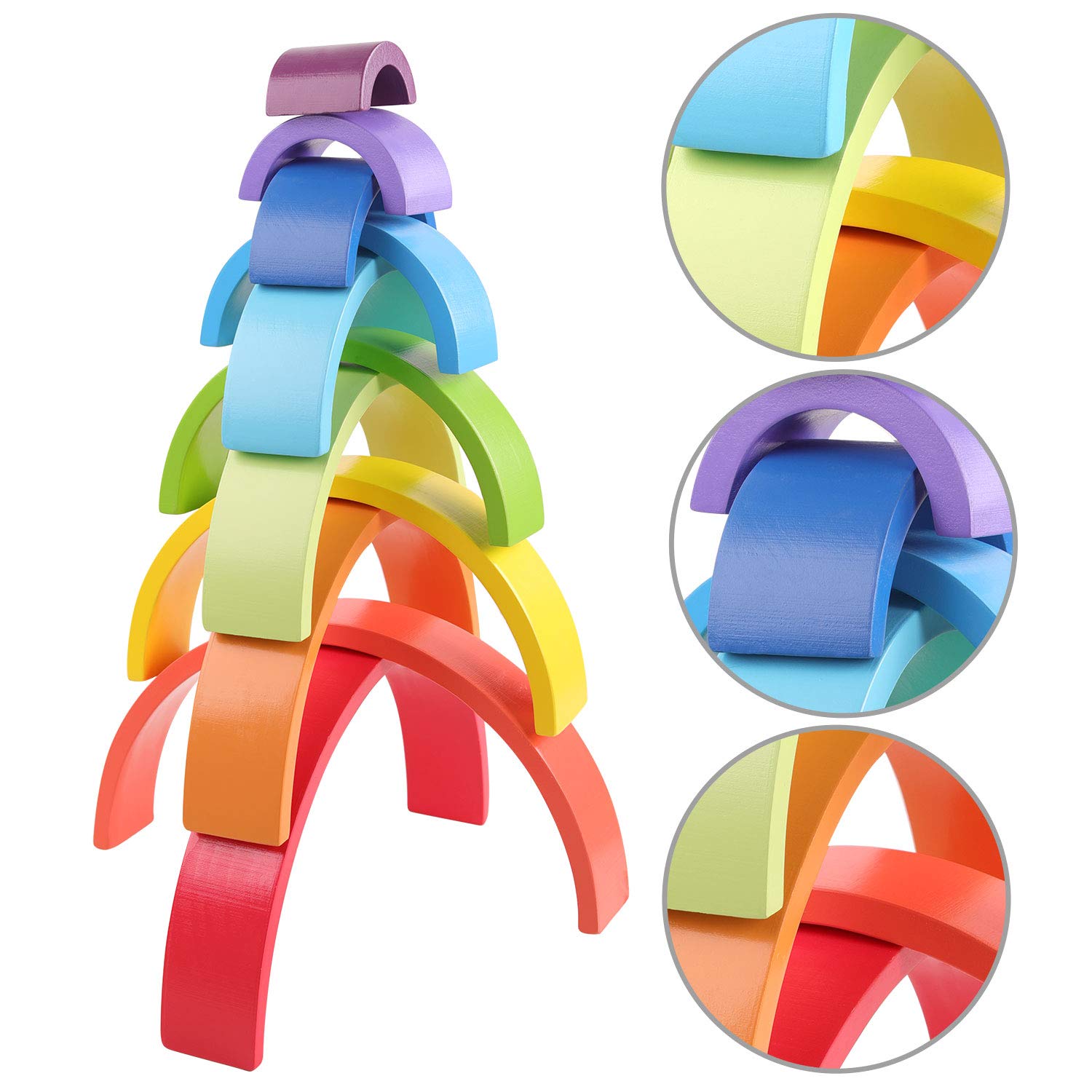 QZMTOY Wooden Rainbow Stacker, Extra Large 12 Pcs Stacking Game, Nesting Puzzles Building Blocks Educational Toys, Shape Matching Learning Toy Set, Early Development Gift for Toddler Kids