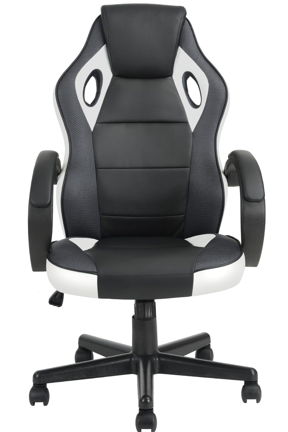 Office Chair, Ergonomic Computer Gaming Chair PU Leather Comfortable Swivel Task Home Office Executive Desk Chair High Back with Padded Armrests, Black/White