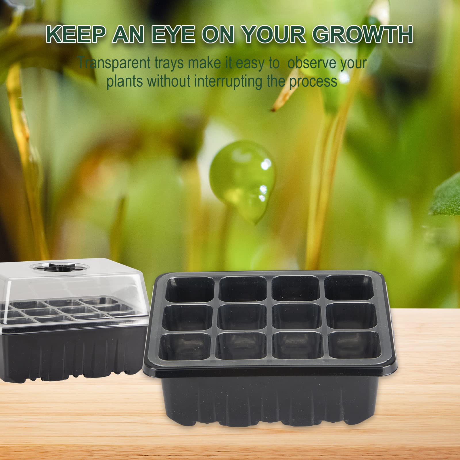 PONGJA 12 Packs Seed Starter Tray Seedling Tray (12 Cells per Tray) Humidity Adjustable Plant Starter Kit with Dome and Base Grow Trays for Seeds Growing Starting (6 Green & 6 Black)