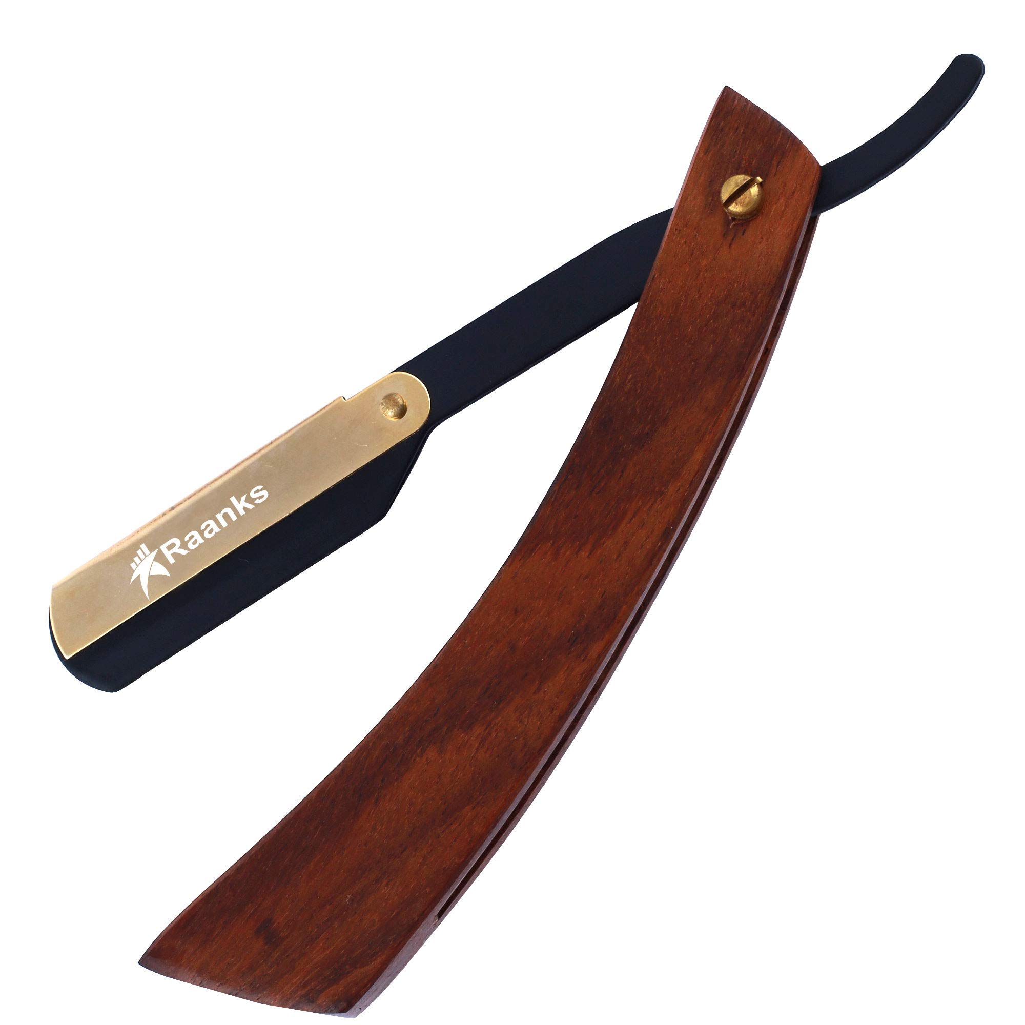RAANKS Professional Straight Edge Razor Barber Razors Cut Throat Men’s Shaving Straight Swing Lock Folding Razor Handmade with Leather Protecting Pouch (Wood Handle)