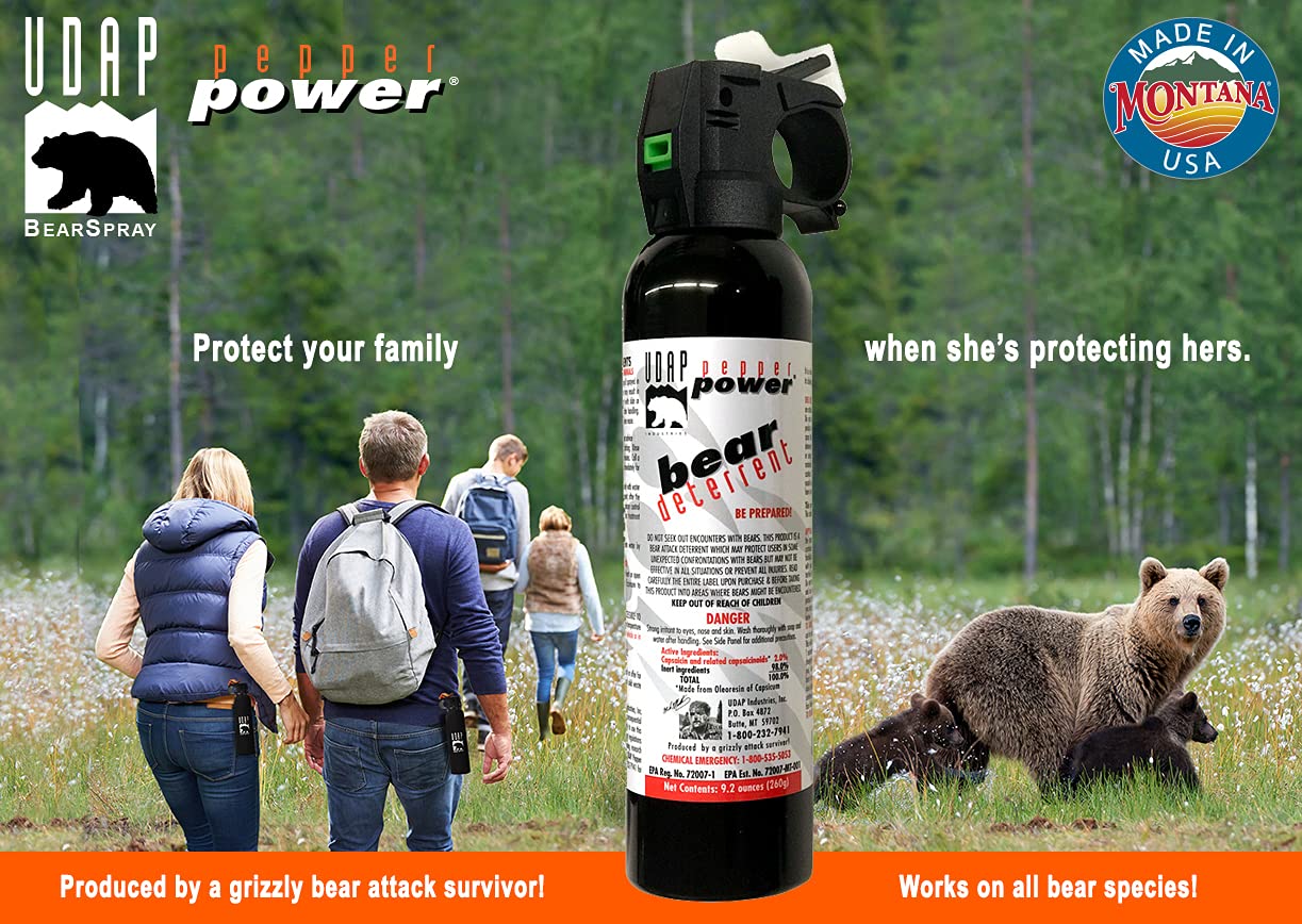 UDAP Pepper Power Magnum Bear Spray Self Defense Deterrent with Griz Guard Holster for Camping, Hiking, Fishing, Powerful Blast Pattern, 30 ft Fog Barrier, 15SO, 9.2 oz