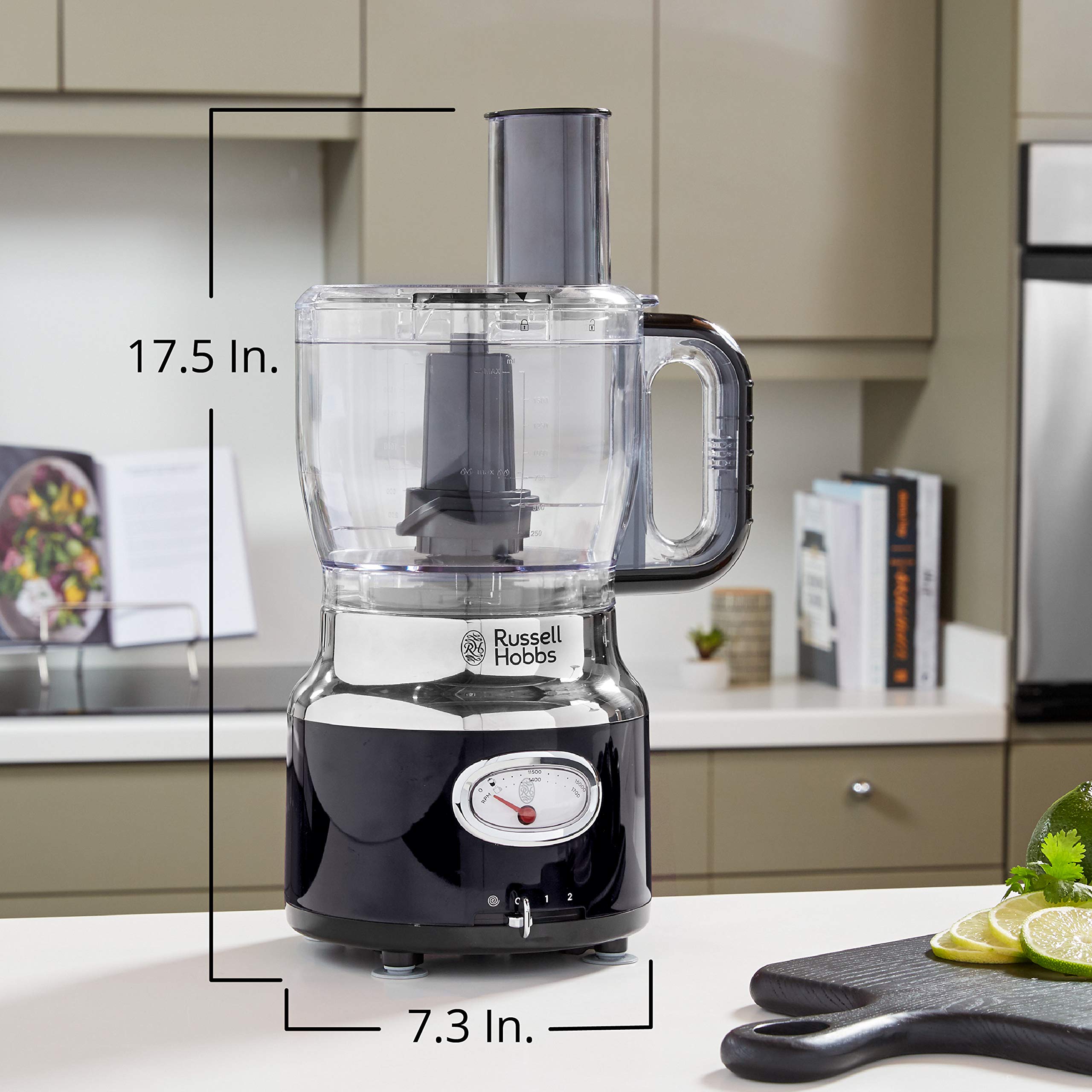 Russell Hobbs FP3100BKR Retro Style Food Processor, 8-Cup (64-oz) Capacity, Black