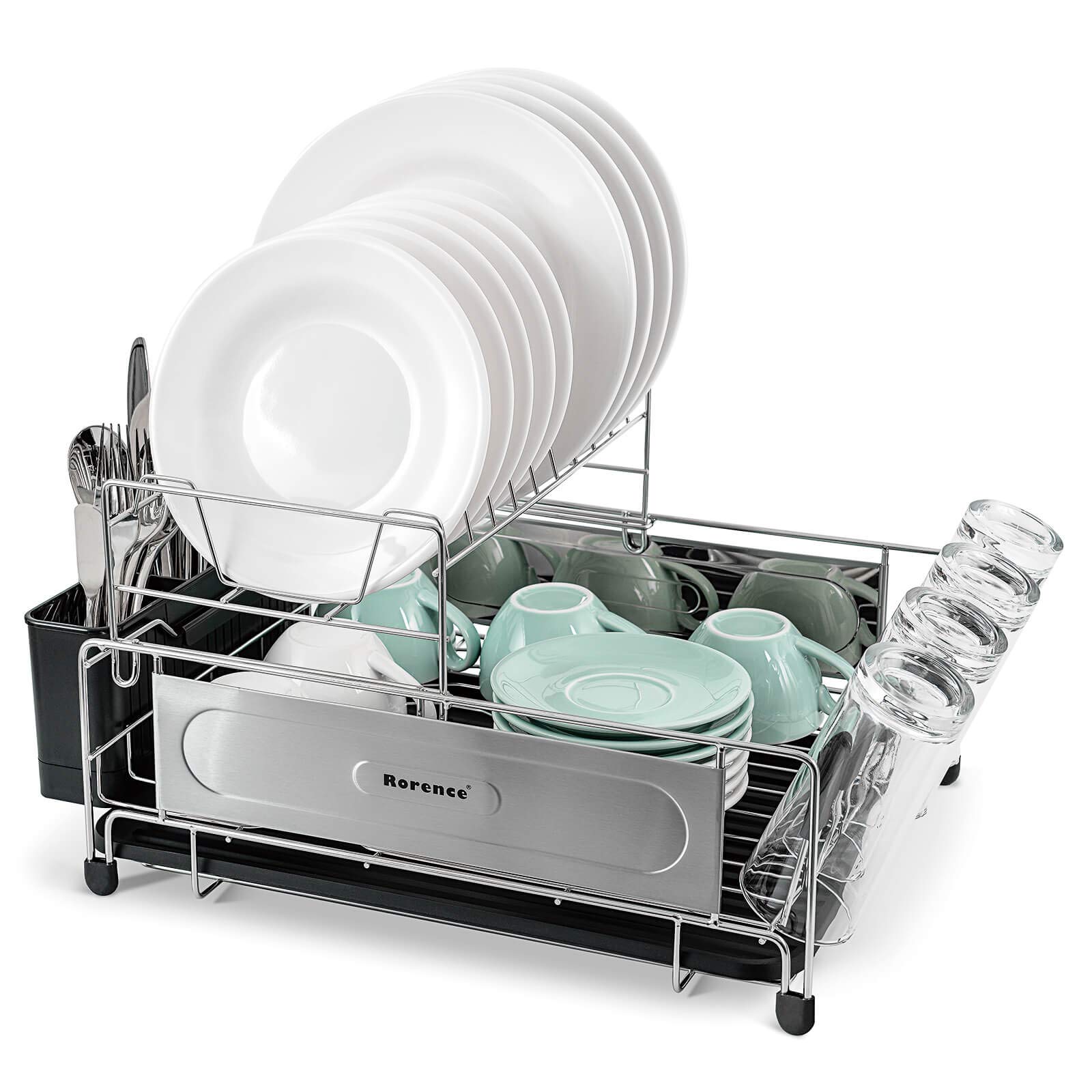 Rorence Dish Drying Rack 2 Tier Dish Rack Stainless Steel with Removable Top Shelf, Utensil Holder & Drain Board
