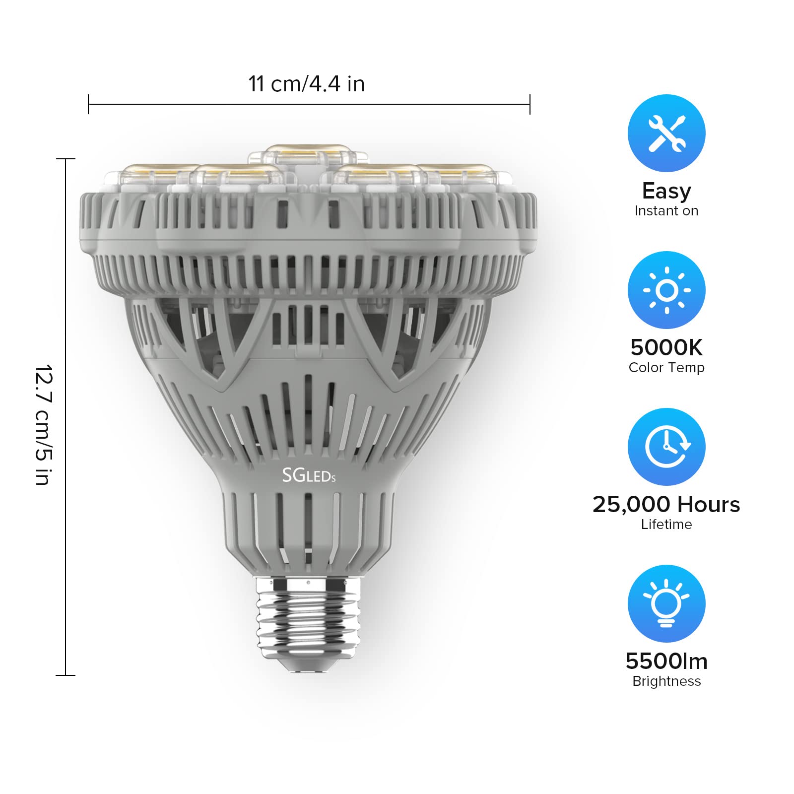 SGLEDs BR30 Light Bulb 350 Watt Equivalent 40W Super Bright Led Light Bulb E26 Base 5000K Daylight, 25000 Lifetime Hours for Garage,Warehouse,Workshop