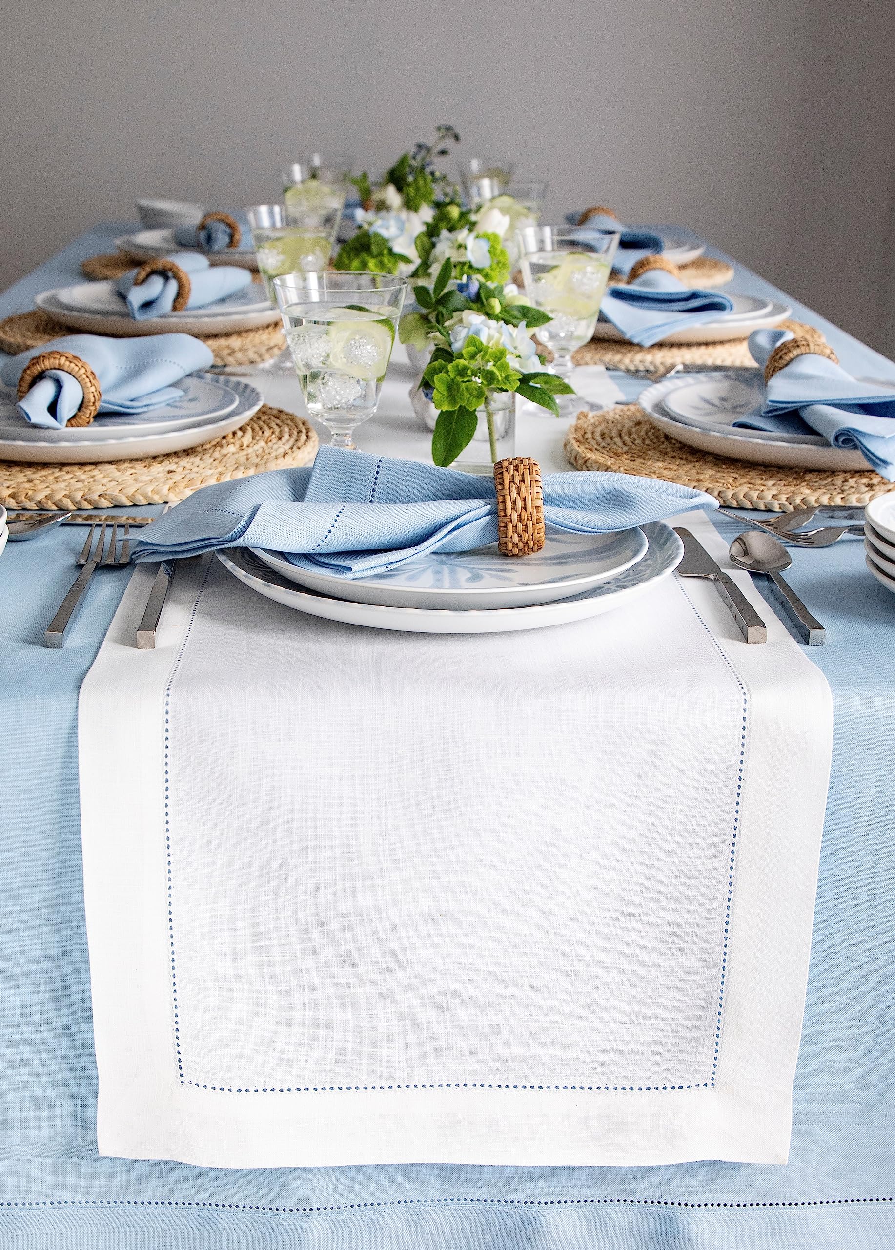 Solino Home White Linen Table Runner 54 inches – 100% Pure Linen 14 x 54 Inch Classic Hemstitch Table Runner – Small Coffee Farmhouse Table Runner for Spring, Summer, Indoor, Outdoor