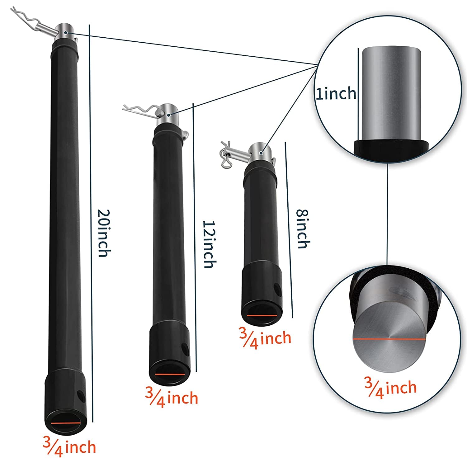 TCBWFY 3 Pack Auger Extension Drill Bits (8", 12", 20" Length) Extension Earth Ice Auger Extension Set Post Hole Digger Replacement Compatible to 3/4" Shaft