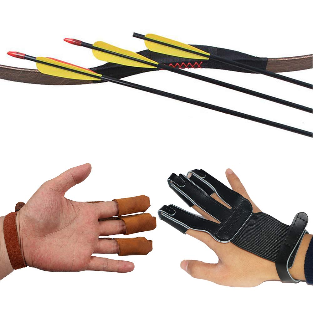 RMISODO 2 Pieces Archery Glove 3 Finger Leather Hand Finger Protector Guard for Shooting Hunting