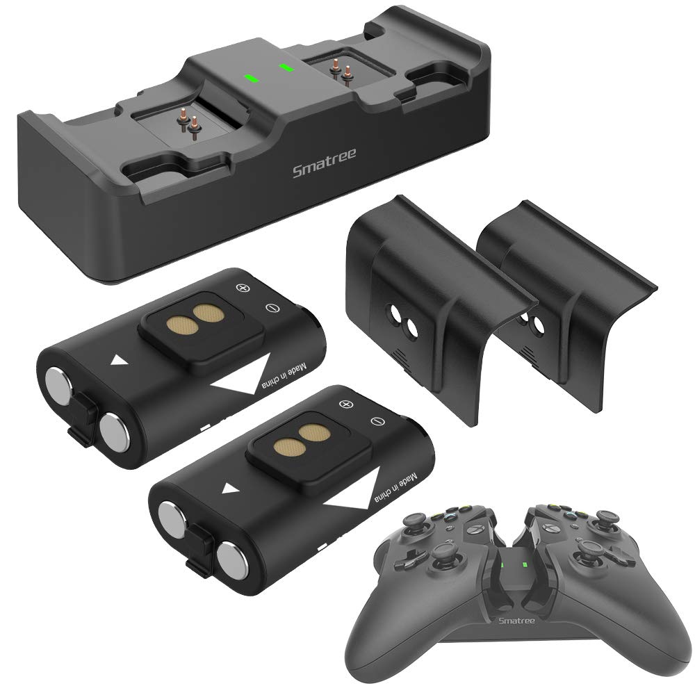 Smatree Controller Charger Station Compatible with Xbox One/Xbox One X/Xbox One S/Xbox One Elite Wireless Controller Rechargeable Batteries 2 Pack with Dual Charging Station, Black, 2600mAh