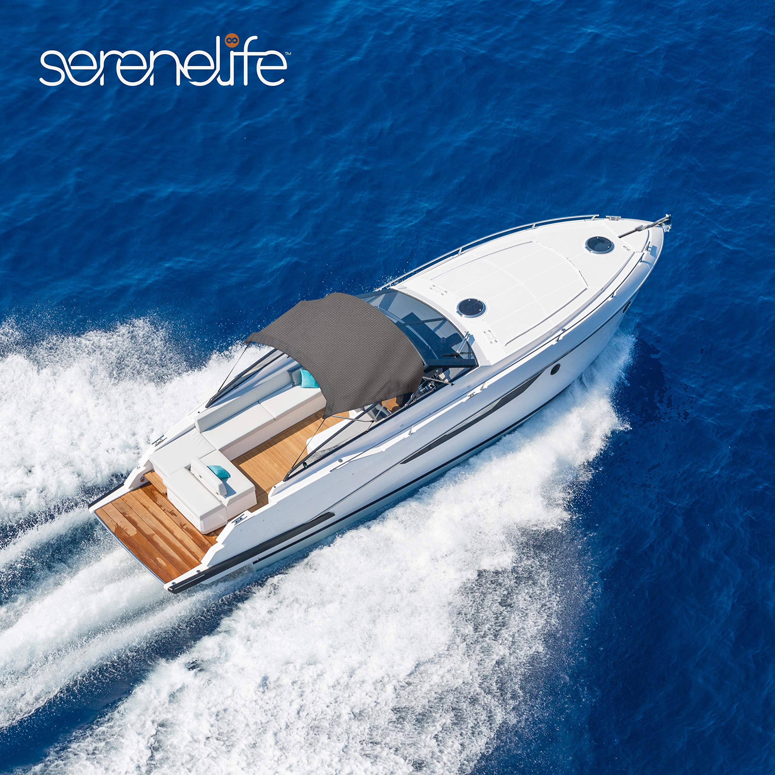 SereneLife Waterproof Boat Bimini Top Cover - 73-78" W 3 Bow Bimini Top Sun Shade Boat Canopy - 1" Double Wall Aluminum Frame Tubes, 2 Front Straps, 2 Rear Support Poles, Storage Boot SLBTW78G