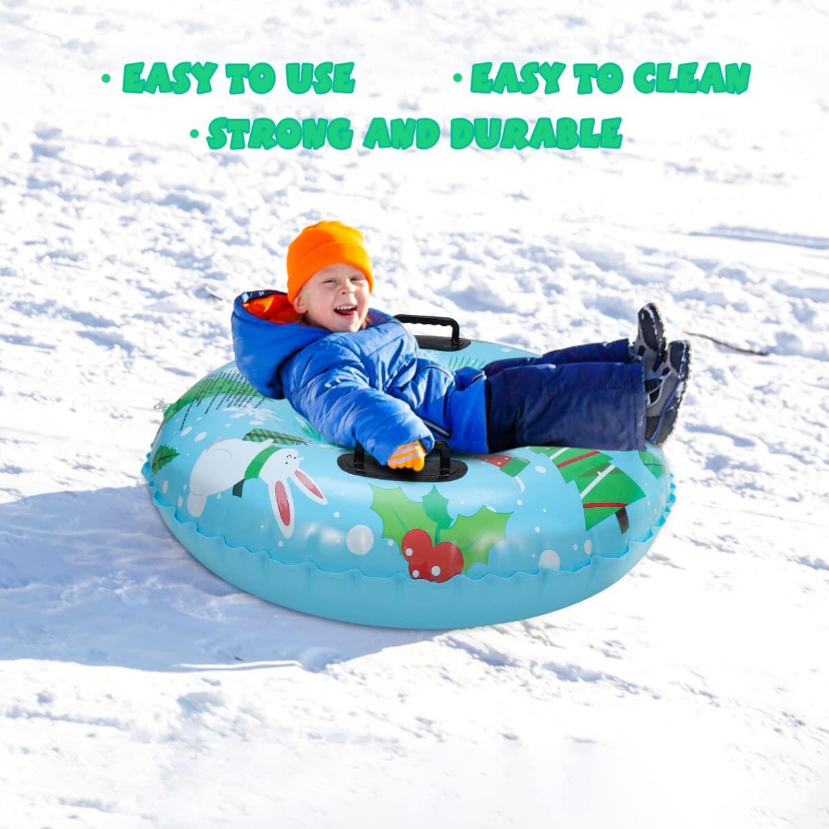 Toyvian Winter Snow Tube Inflatable Sled Snow Ring with 2 Smooth Safety Hhandles for Kids and Adults