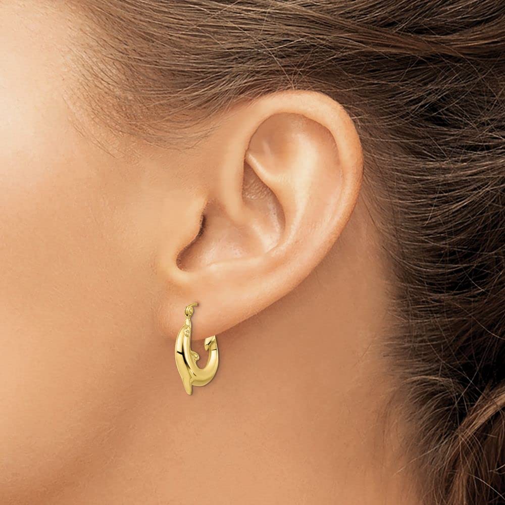 Solid 10k Yellow Gold Dolphin Hoop Earrings - 21mm x 17mm