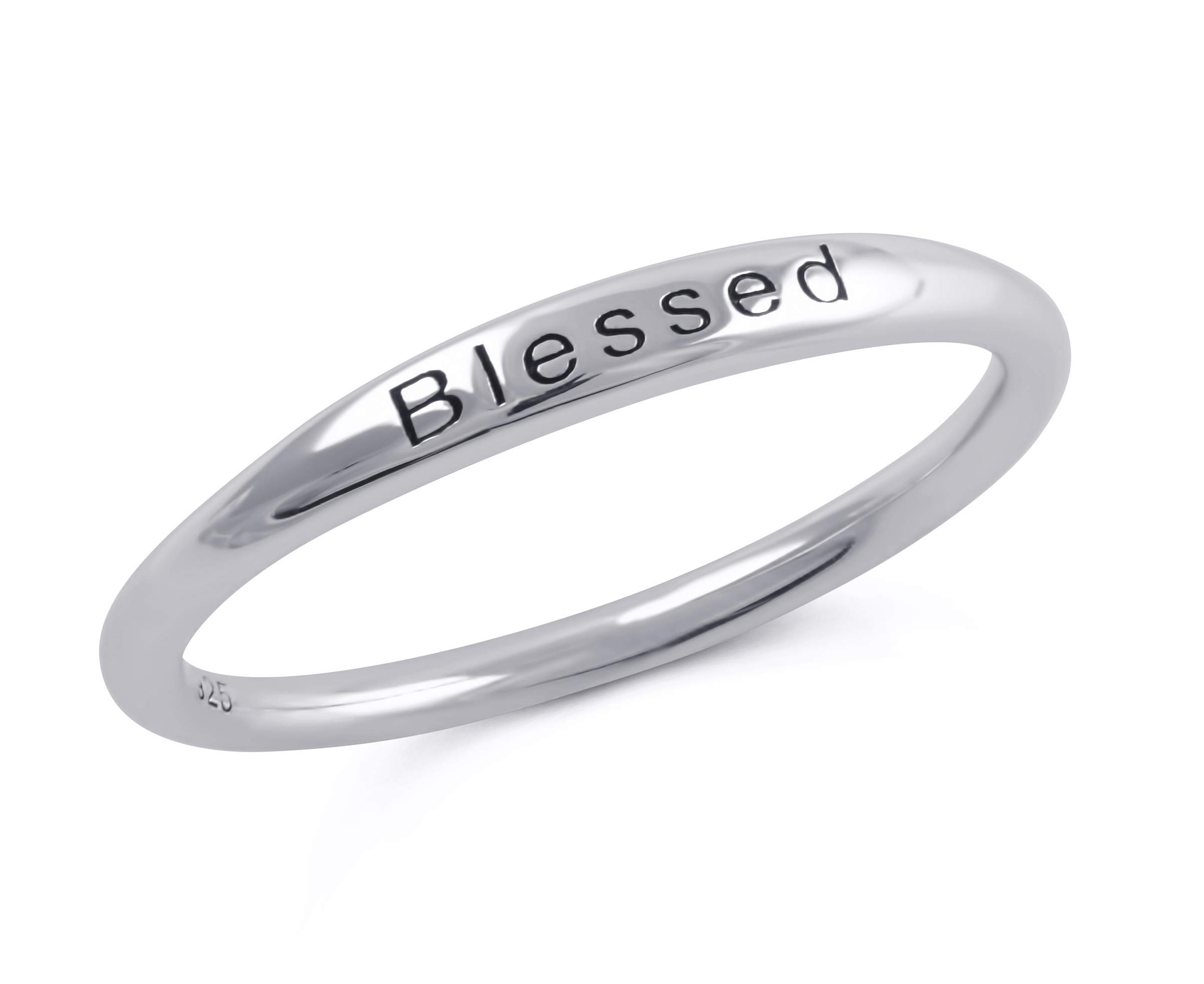 SILVERCLOSEOUT Sterling Silver Thin Stackable Blessed Ring - Size 8