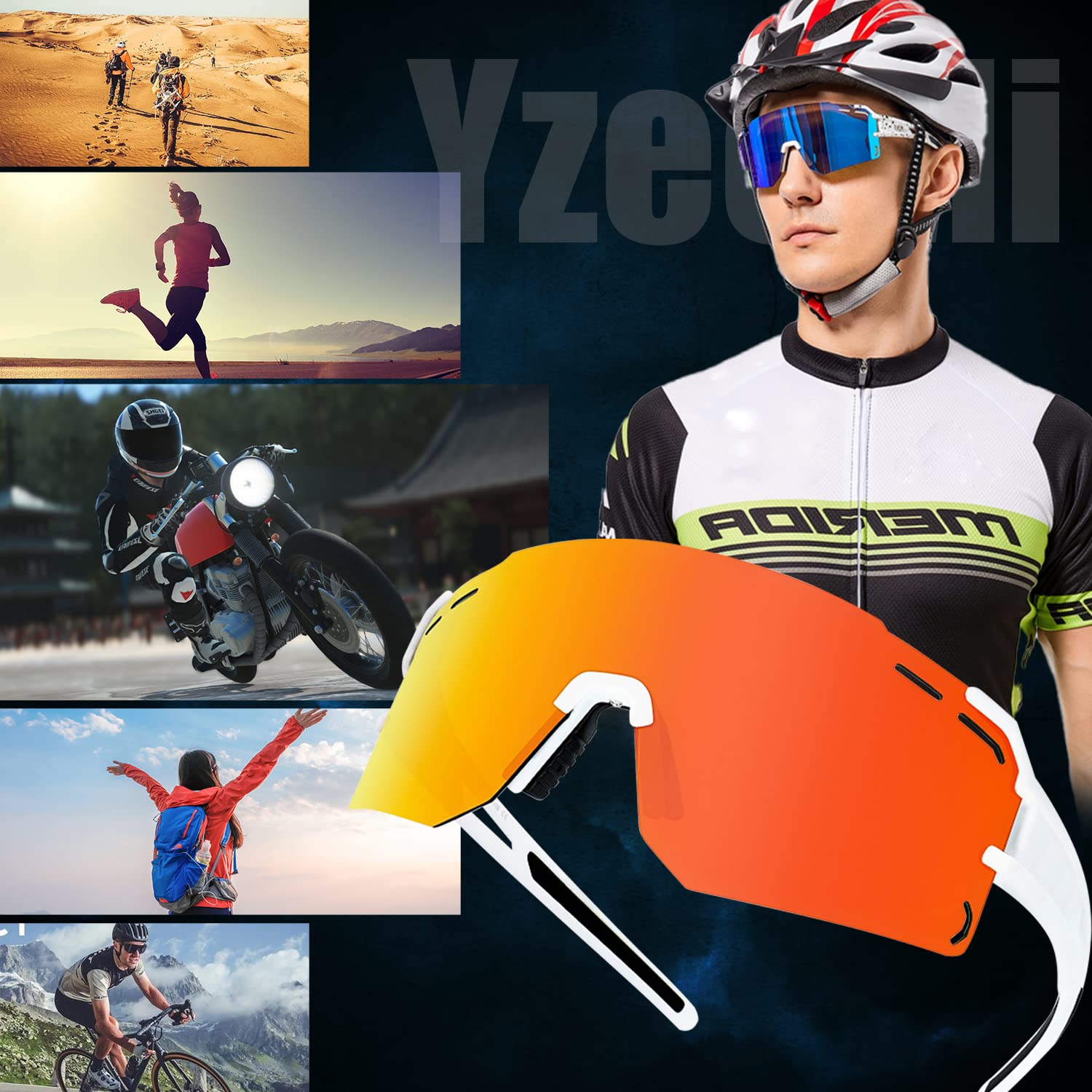 YzeeMi Polarized Sunglasses for Men Women, UV400 Protection for Cycling Running Baseball Driving Golf (Rainbow Red Lens White Frame)