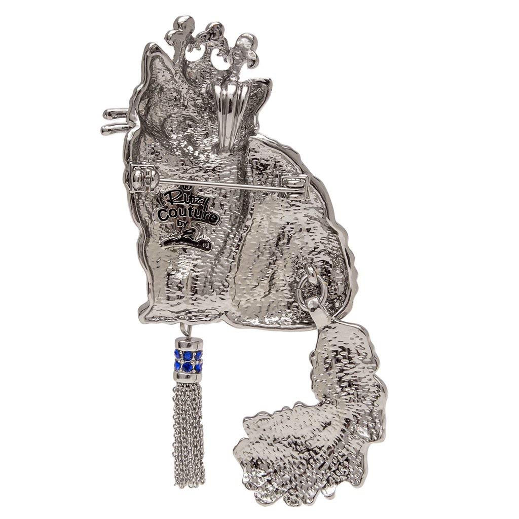 Ritzy Couture Women's Enamel Princess Kitty Crystal Crown Drop Dangle Chain Tassel Pin Pendant (Silvertone) - Cat Dangling Ornament (Black)