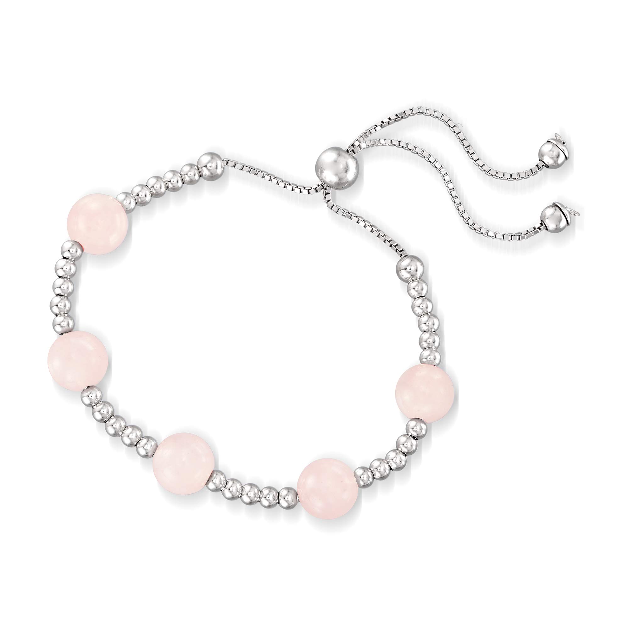 Ross-Simons 18.00 ct. t.w. Rose Quartz Bead Bolo Bracelet in Sterling Silver