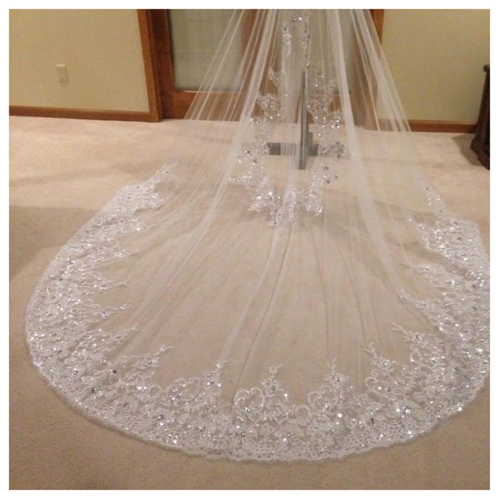 Ts Church Wedding Bridal lace Veil, Extra-Long 3 Meters 5 Meters Sequin lace Large Trailing Veil Soft Yarn Accessories (Size : 5MX3M)