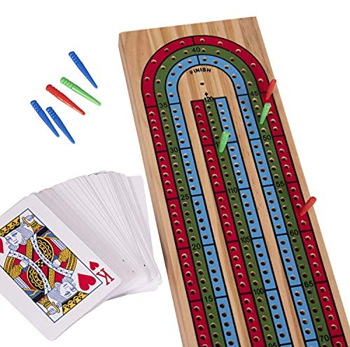 Silly Goose Games Cribbage Board Game; Wooden Travel Game with Cribbage Pegs with Free Deck of Cards