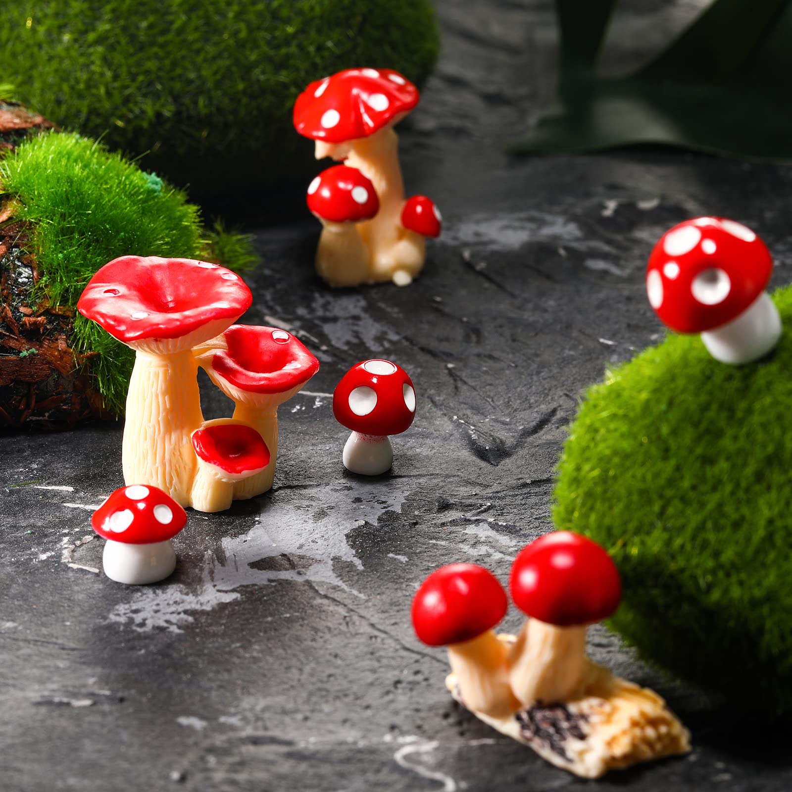 Yulejo 120 Pcs Cute Tiny Mushrooms Bulk Mini Miniature Figurines Fairy Mushroom Decor Garden Mushroom Statue Mini Mushrooms Ornament for Plant Micro Landscape Bonsai Craft(,Red)