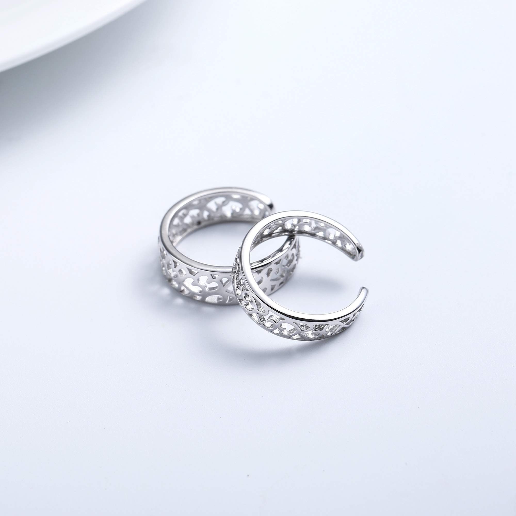 Sllaiss 2Pcs Sterling Silver Adjustable Toe Ring for Women Men Minimalist Open Finger Pinky Ring Set White Gold Plated Knuckle Ring Jewelry (Silver)