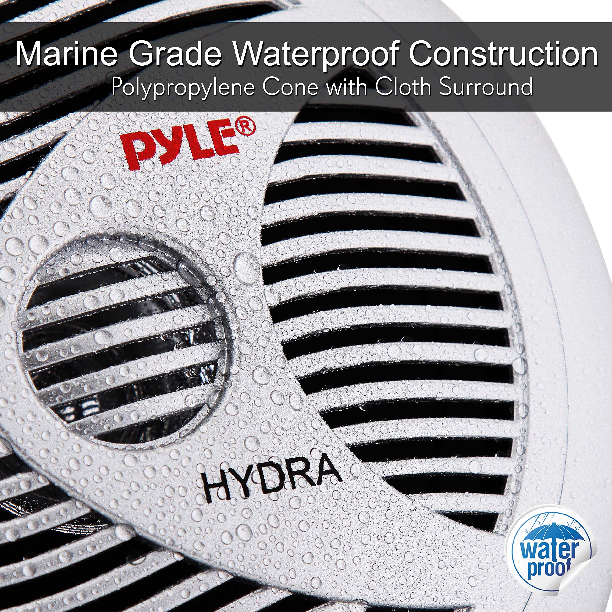 Pyle 6.5” Dual Marine Speakers - 2 Way Waterproof and Weather Resistant Outdoor Audio Stereo Sound System with 150 Watt Power, Polypropylene Cone and Cloth Surround - 1 Pair - PLMR60S (Silver)