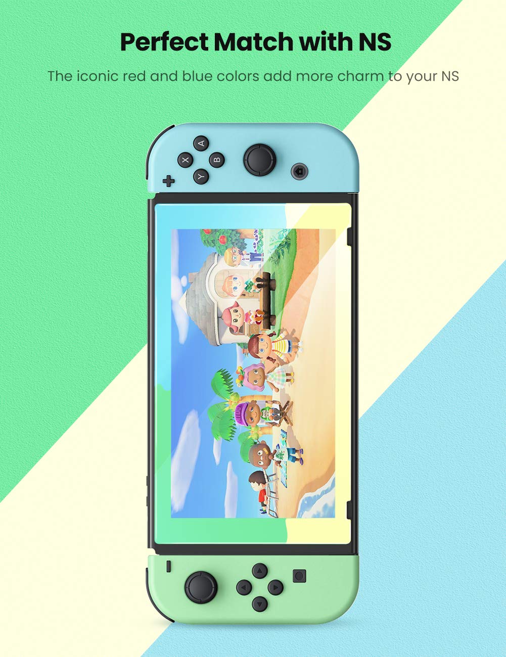 UGREEN Screen Protector Compatible with Nintendo Switch Animal Crossing Design Border Tempered Glass Transparent HD Clear Anti-Scratch 9H Hardness