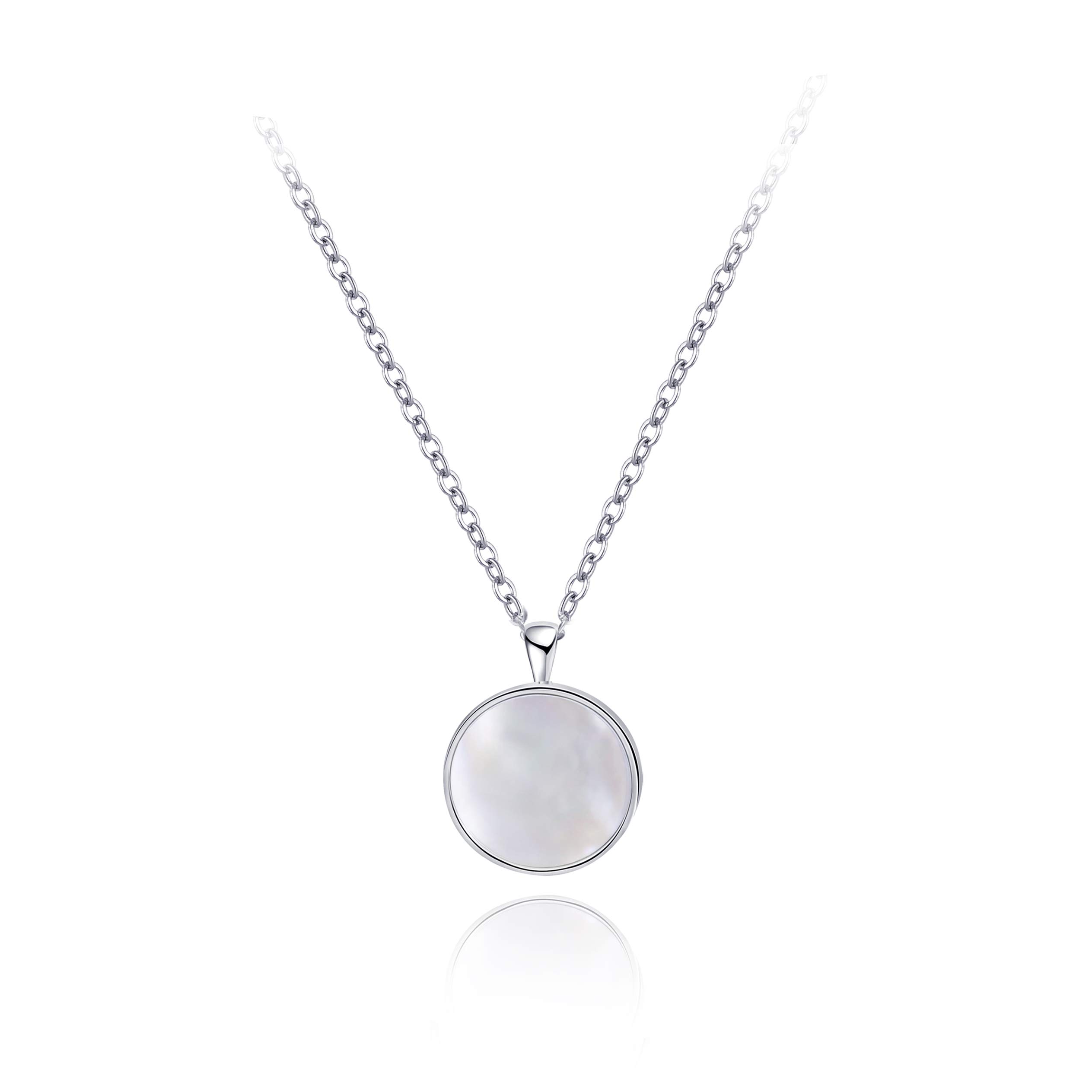S.Leaf Minimalism Round Mother of Pearl Necklace Sterling Silver Circle Disc Pendant Shell Pendant (silver)