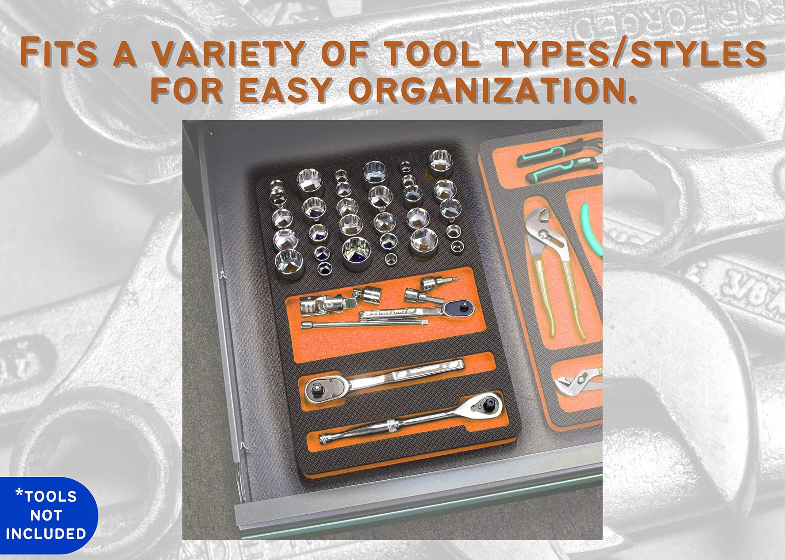 Polar Whale Tool Drawer Organizer 3-Piece Socket Insert Set Orange and Black Durable Foam Holds Many Tools 15 x 10 Inch Trays Fits Craftsman Husky Kobalt Milwaukee Many Others