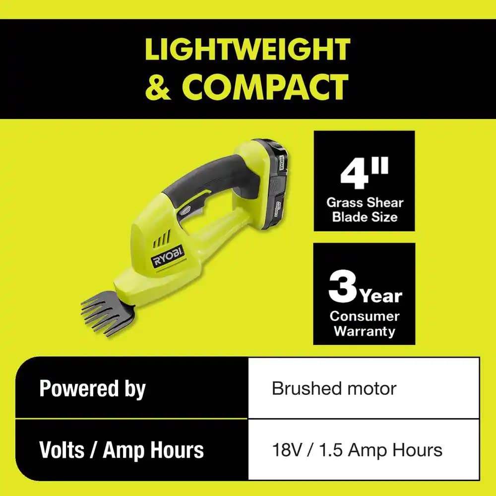 ONE+ 18V Cordless Battery Grass Shear Trimmer with 1.5 Ah Battery and Charger