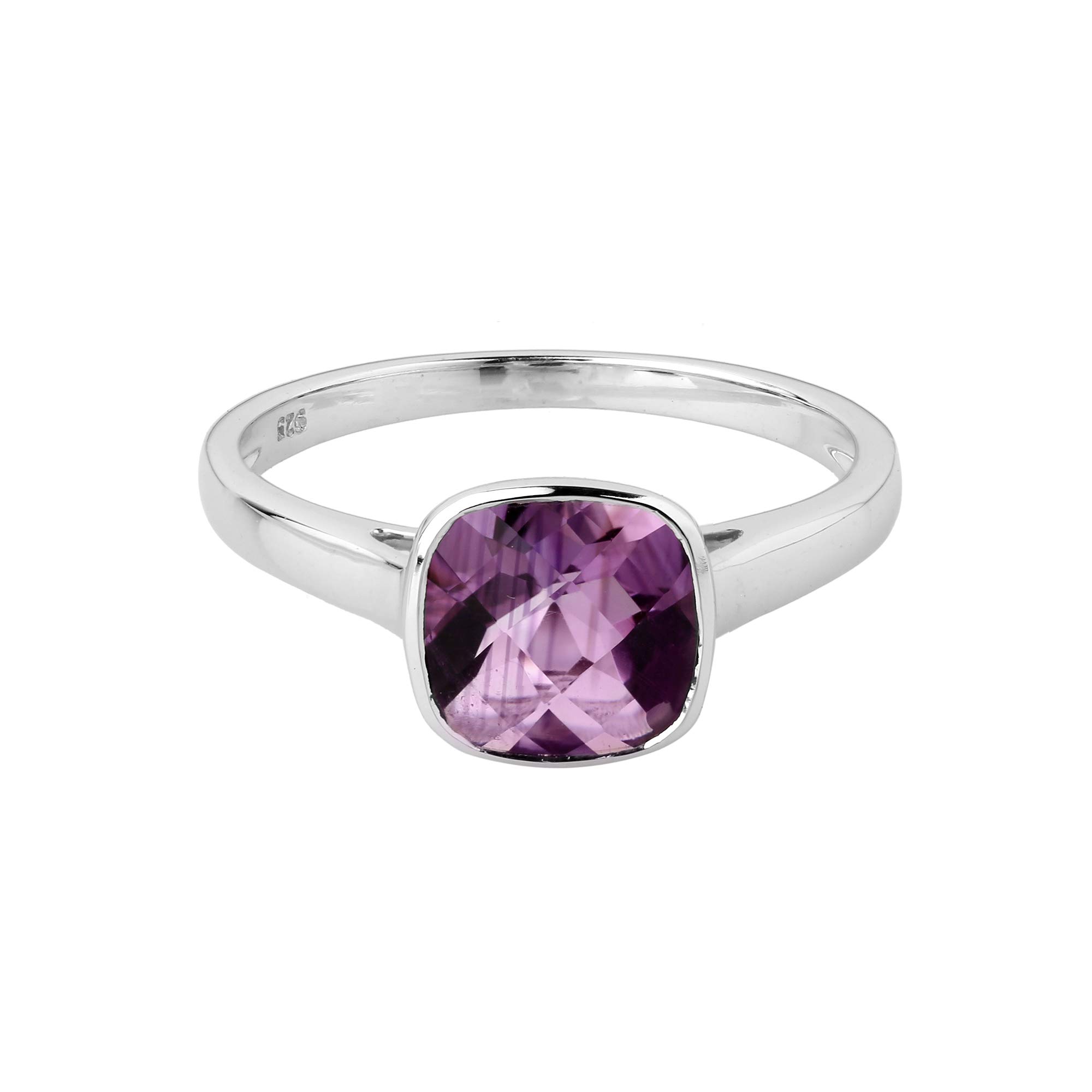 ShahGems Natural Gemstone 2 cttw Amethyst Checkerboard Cut 925 Sterling Silver Rings for Women (Size 8)