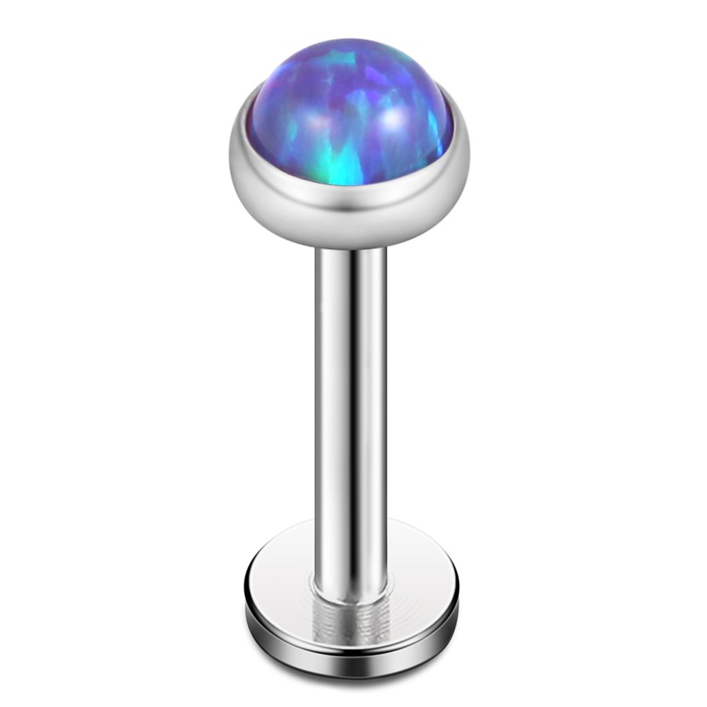 Ruifan 4mm Opal Jeweled Internally Threaded Stainless Steel Labret Monroe Lip Ring Tragus Helix Earring Stud 16G 5/16" 8mm 4PCS
