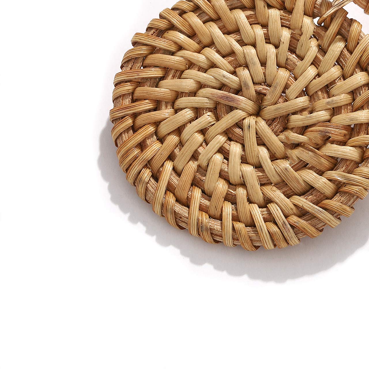 Rattan Earrings for Women Handmade Lightweight Wicker Straw Stud Earrings Statement Weaving Braid Drop Dangle Earring (Dark Rattan Disk)