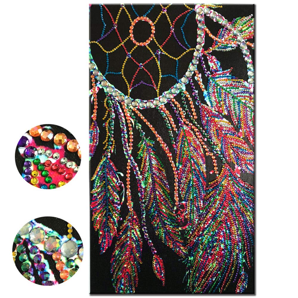 RuBos DIY 5D Diamond Painting, Dream Catcher Feather, Special Shape Crystal Diamond Art Gem Paint with Mosaic Pattern Rhinestone Gift Wall Decor it Kits for Adults