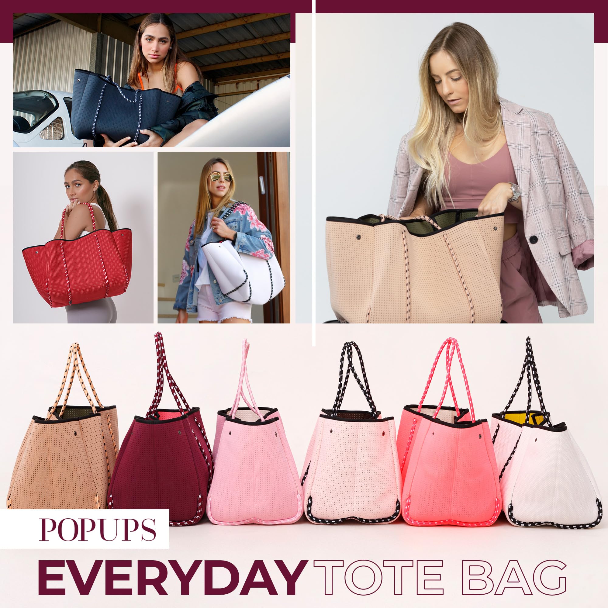 POPUPS Neoprene Large Tote Bags, Barbie - Lightweight and Water-Resistant Neoprene Bag