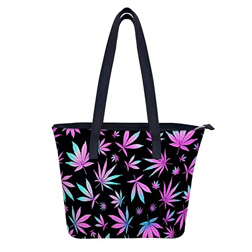 Weed Leaves Women's Tote Bag PU Leather Shoulder Bag Handbags Purse For Work Shopping Travel