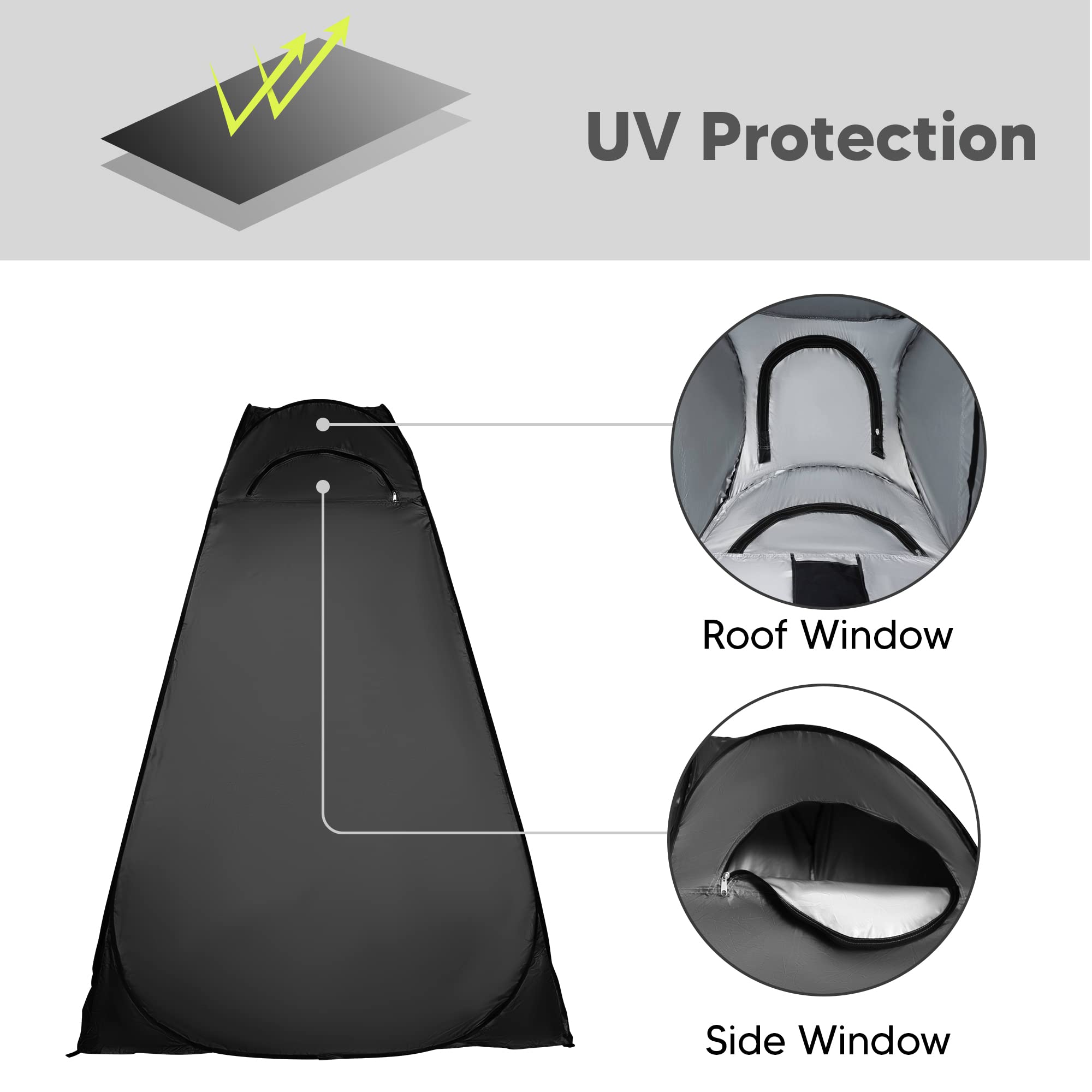Pop Up Large Privacy Tent - 5 x 5 x 7Ft - Oversized Strong Camping Toilet Tent- Portable Camp Shower Pod w/Hooks- Porta Pod- Outdoor Bathroom, Potty, Changing Private Room (Black)