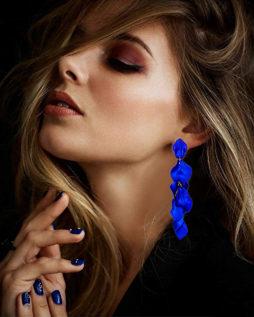 PHALIN Acrylic Flower Earrings Resin Rose Petal Dangel Earrings for Women (Royal Blue)