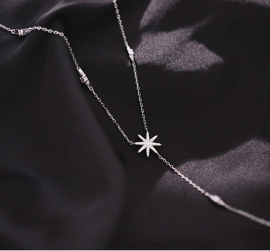 SLUYNZ 925 Sterling Silver Star Y Necklace for Women Teens CZ Star Necklace Snowflake Choker Necklace Pendant (A-Silver)