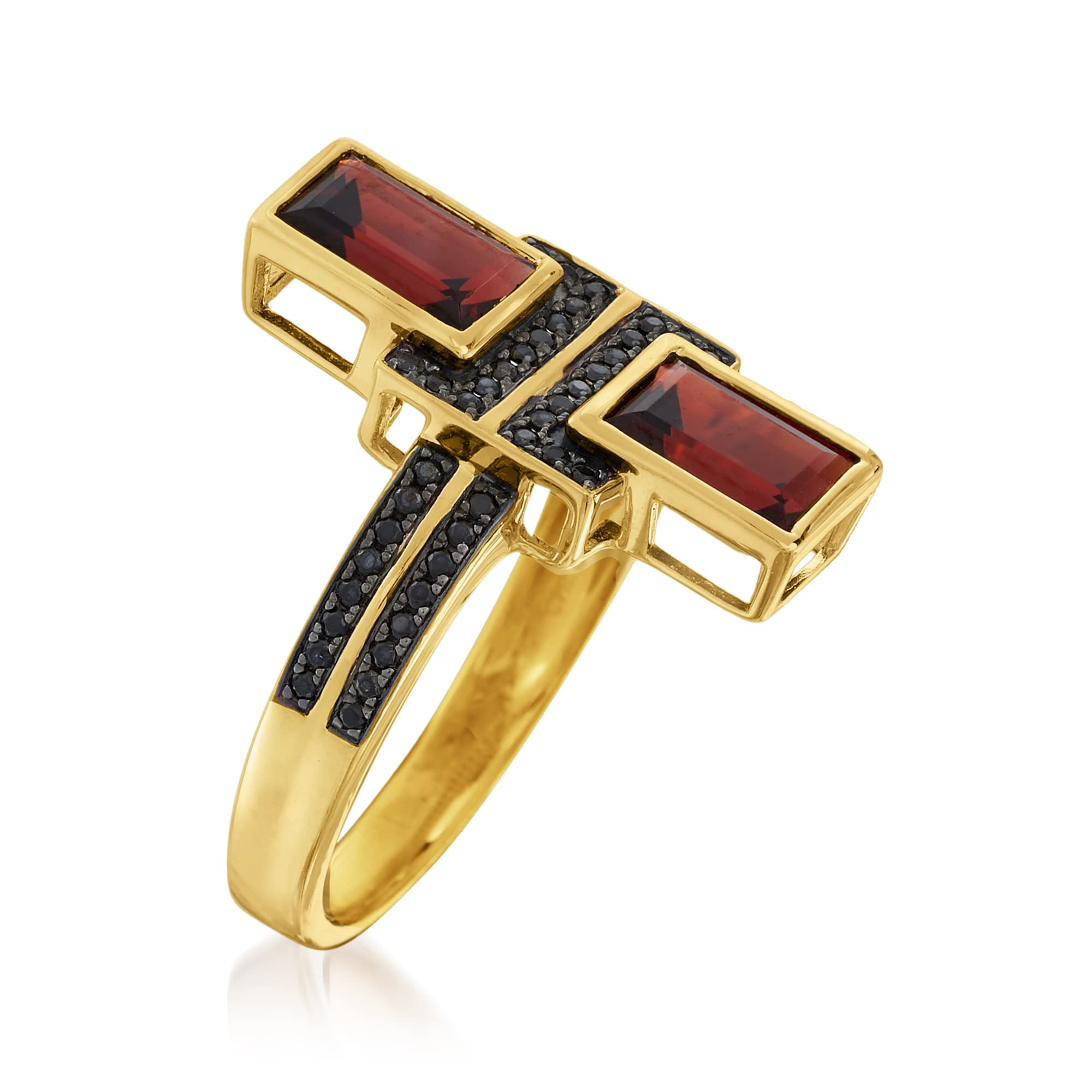 Ross-Simons 2.40 ct. t.w. Garnet and .10 ct. t.w. Black Spinel Ring in 18kt Gold Over Sterling. Size 7