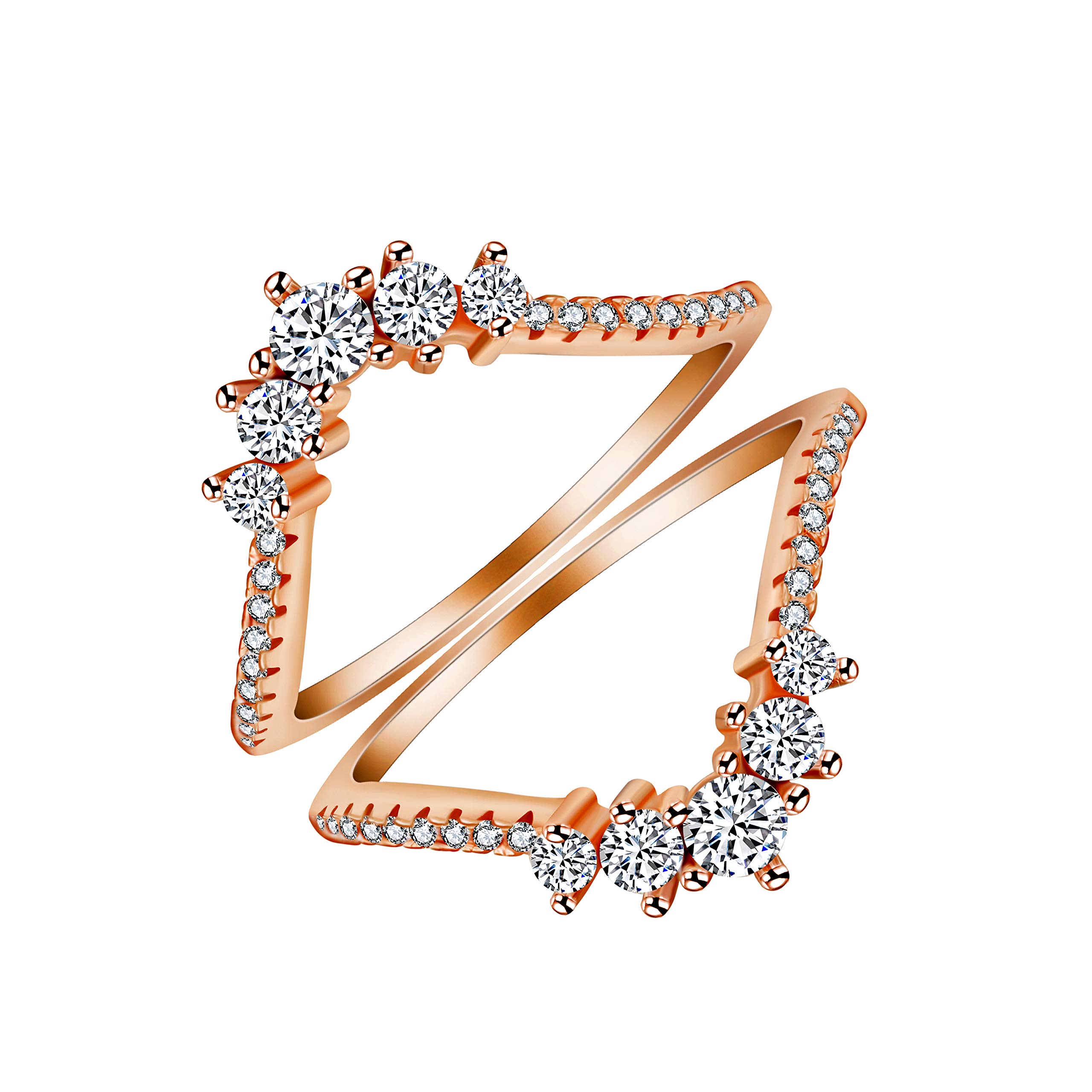 Uloveido 2pcs Set 925 Silver Stackable Wedding Ring Guard Enhancer Engagement Promise Anniversary Bands with CZ Rose Gold Plated (size 7)